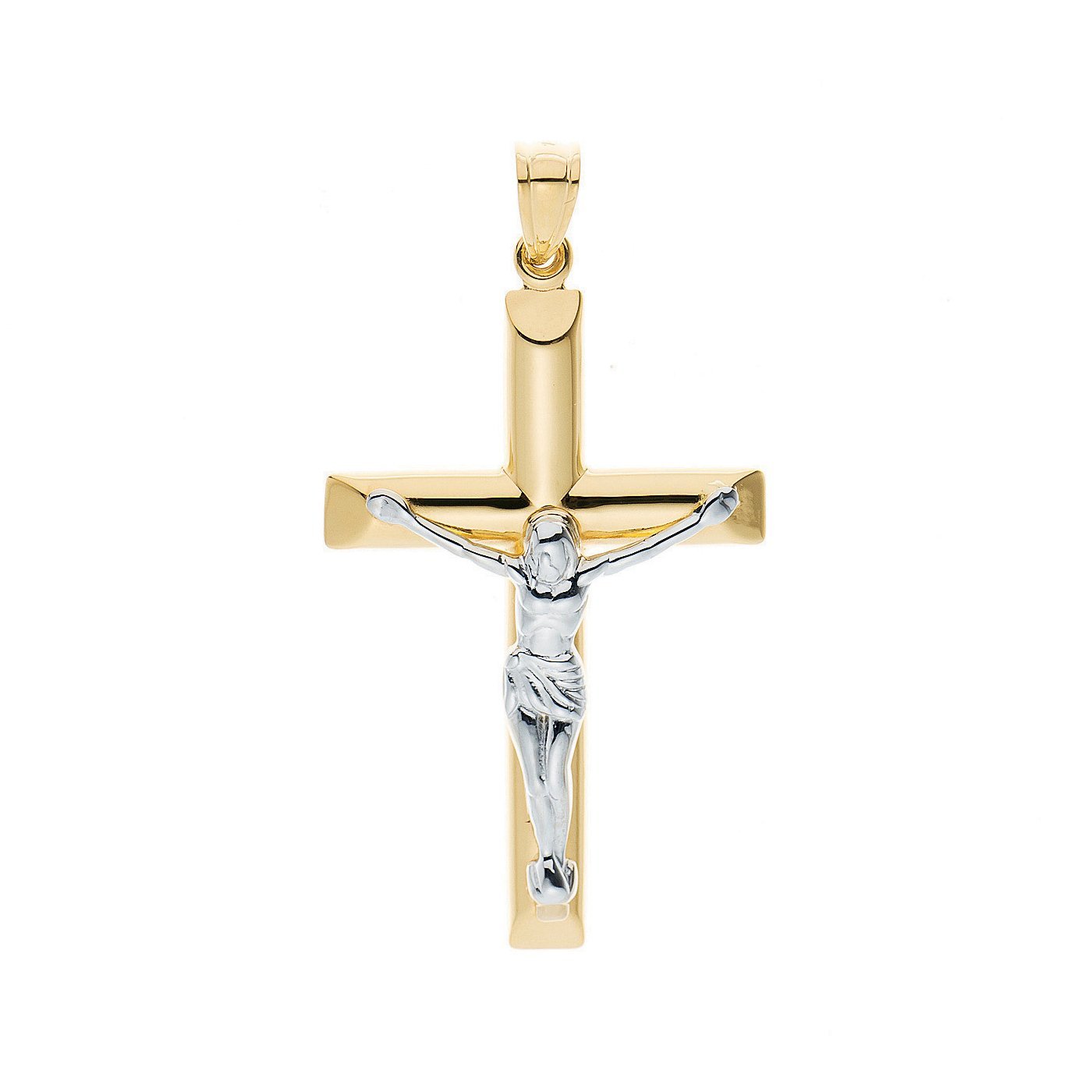 Achat Pendentif Croix en or jaune et or blanc avec christ